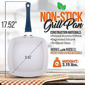 NutriChef 9'' Grill Pan Non-Stick - High-Qualified Kitchen Cookware, (Works with Models: NCCW14SBLU & NCCW20SBLU)
