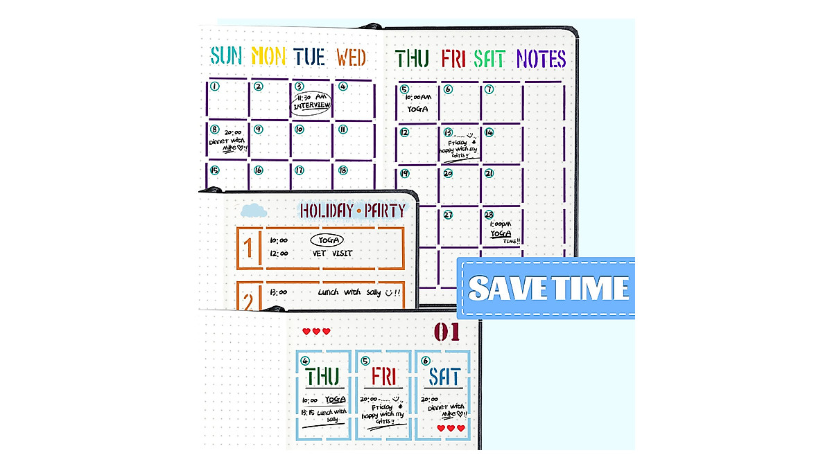 30 PCS Journal Stencils for Planner Diary Scrapbook 4x7"