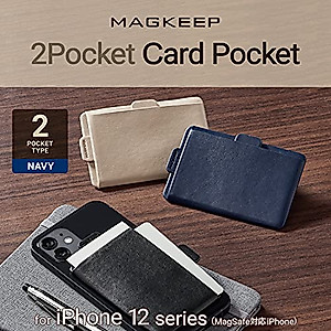 Elecom AMS-BP02NV MAGKEEP Card Pockets, Soft Leather, Magnetic Adhesion, Compatible with iPhone 12 Series, Holds 2 Cards, Navy