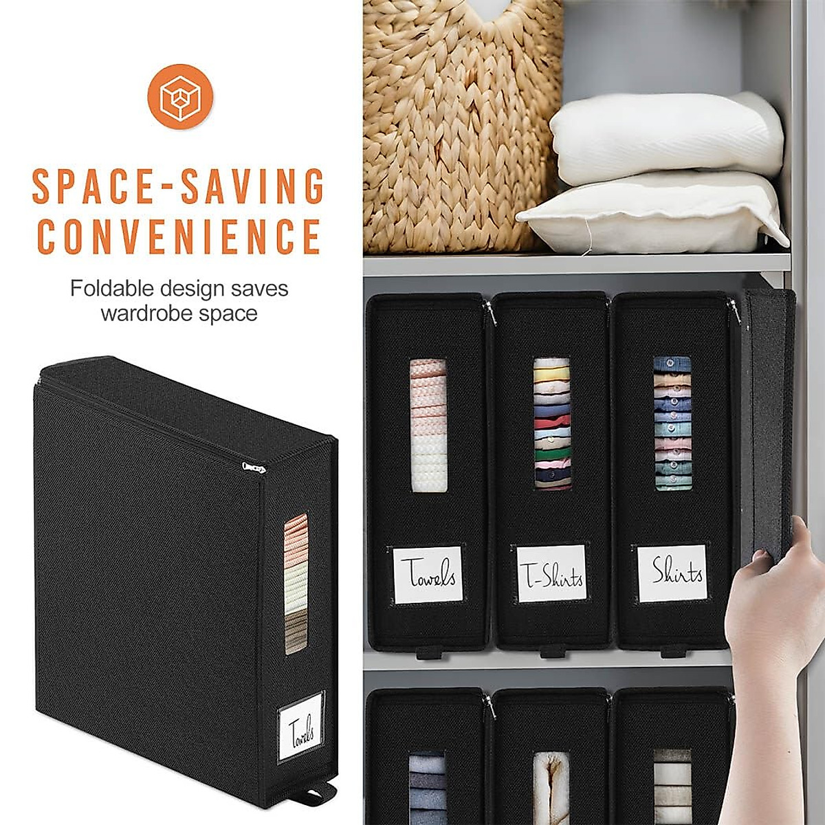 Homaisson 2-Pack Shoe Storage Organizer for Closet, Large Shoe Box Storage + 3 Pack Bed sheet organizers and storage, Foldable Sheet Set Organizers for Linen Closet (Khaki+Black)