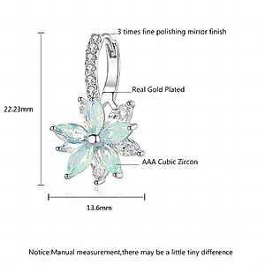 Flower Earrings for Women 18K White Gold Plated Flower Leverback Earrings Flower Dangle Drop Earrings|Green|Pink|Yellow|Blue, 0.87‘’X0.53''