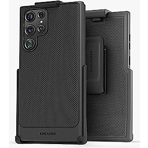 Encased Thin Armor Designed for Samsung Galaxy S22 Ultra Belt Clip Case, Slim Fit Phone Case with Holster (Matte Black)