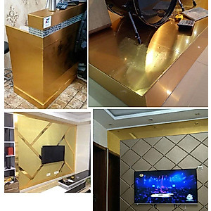 REDODECO Metal Look Adhesive Paper Film Vinyl Self Adhesive Waterproof Anti Greasy Counter Top Peel Stick Metallic Gloss Shelf Liner for Kitchen Cabinet,15.8inch by 100inch Gold