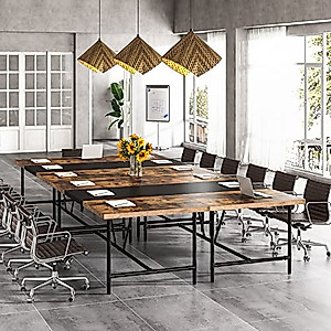 Tribesigns 6FT Conference Table, 70.8" W x 35.4" D Meeting Table Conference Room Tables with Pipe Metal Frame, Rectangular Training Seminar Table Computer Desk with Splice Board for Home Office-Brown