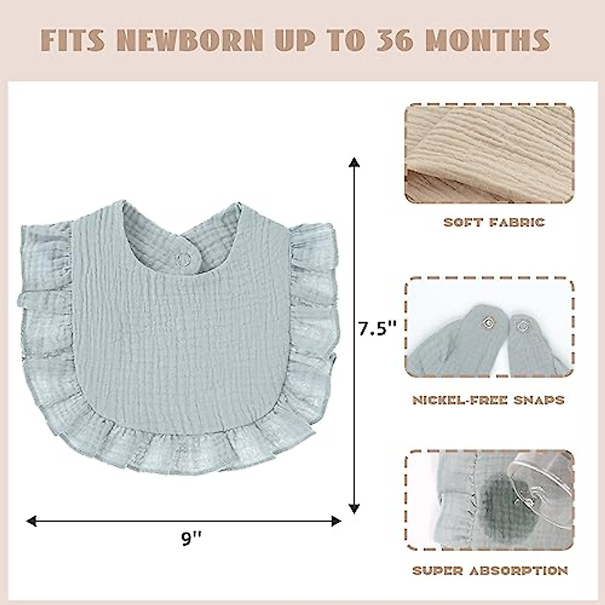 Baby Muslin Bibs for Baby Girl & Boys, Bandana Bibs Soft Drool Baby Bibs 100% Cotton Bibs Organic Solid Colors Lap-Shoulder Bibs Toddlers Infants Teething(8 PACK)