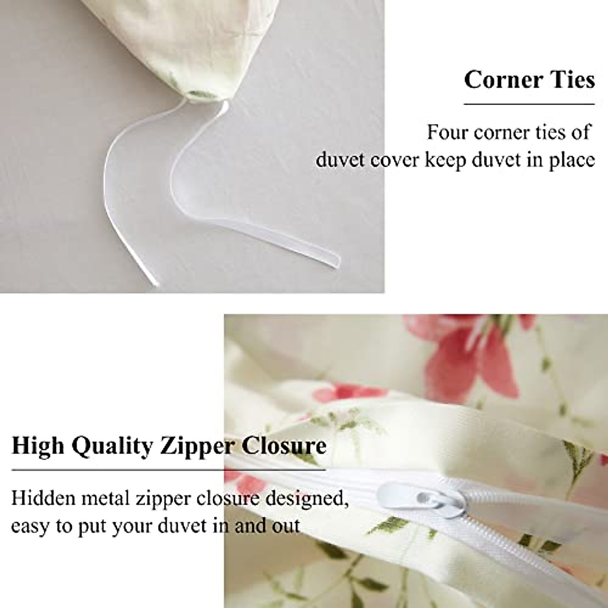 EAVD Pink Floral Duvet Cover Twin Soft 100% Cotton Aesthetic Bedding Set Chic Shabby Pink Floral Bedding Set for Girls Elegant Artistic Style Floral Comforter Set with Zipper Closure(NO Comforter)