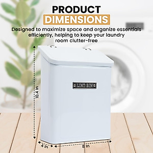 Embossed Magnetic Lint Bin For Laundry Room | Modern Farmhouse Laundry Lint Bin | Lint Trash Can For Laundry Room | White Lint Bin For Laundry Room Magnetic | Space Saving Storage Laundry Bin with Lid