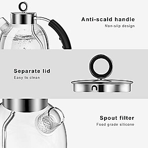 ASCOT Electric Kettle, 100% BPA-Free Glass Electric Tea Kettle, 1.6L 1500W Retro Tea Heater & Hot Water Boiler, No Plastic, with Auto Shut-Off and Boil-Dry Protection (Silver)