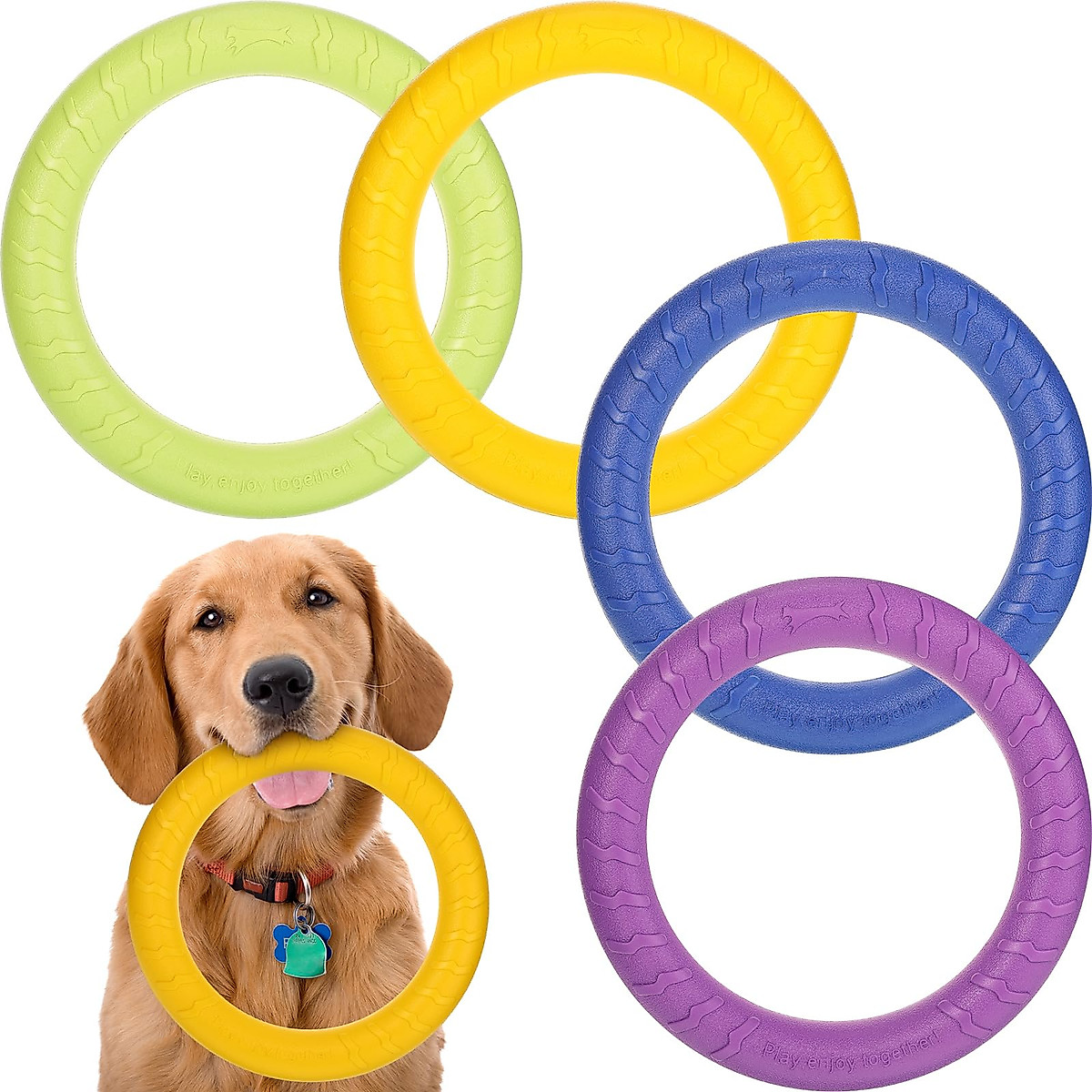 Liliful 4 Pcs Outdoor Dog Toy Dog Ring Toy Dog Flying Discs Dog Chew Toy Dog Playground Equipment for Small Medium Large Dog Training Fetching Throwing Catching Interactive Play, 4 Colors