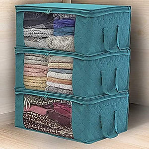 NARFIRE 3Pcs Large Storage BoxThick Oxford Large Capacity Storage Box Organizer with Window Reinforced Handle for Clothes Blanket Comforter Closet