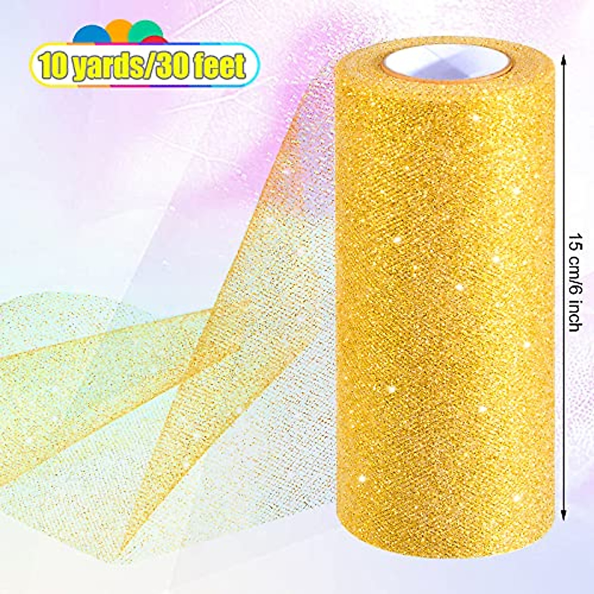 Outus Sparkling Christmas Glitter Tulle Roll Sparkling Tulle Ribbon 6 Inches by 25 Yards for Xmas Holiday Wedding Gift Wrapping Tutu Skirt, Birthday Baby Shower Party Decoration(Gold)