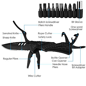 WINWILD Multitool Pocket Knife with Pliers Screwdrivers Bottle Opener Safety Lock,Camping knife for Survival Camping Fishing Hiking, stocking stuffers Gift for Men Women (Black)