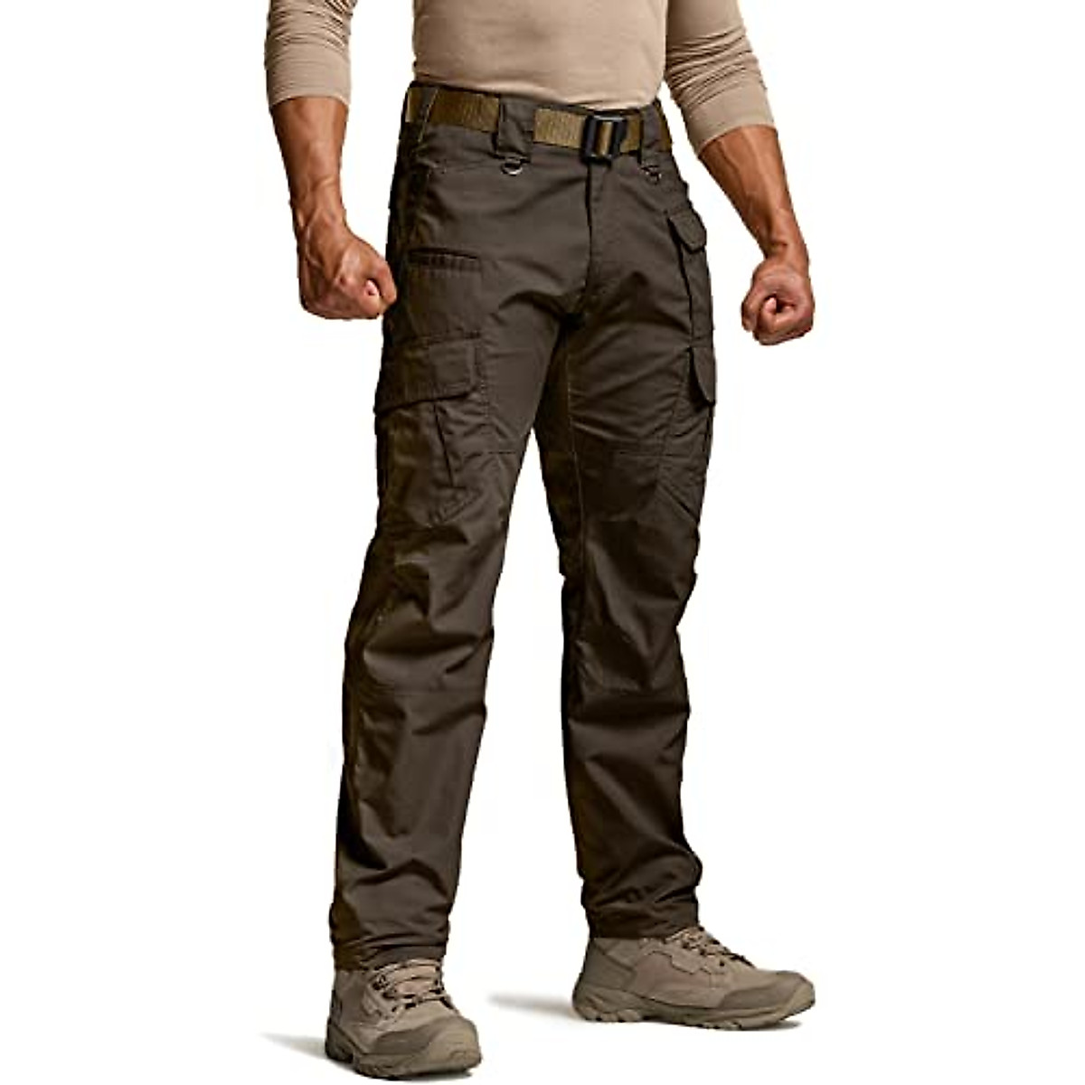 CQR Men's Tactical Pants, Water Resistant Ripstop Cargo Pants, Lightweight EDC Work Hiking Pants, Outdoor Apparel, Duratex Mag Pocket Dark Brown, 34W x 32L