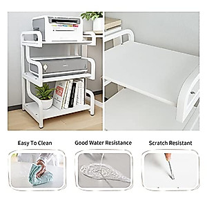 Natwind 3-Tier Printer Stand with Wheels Movable Storage Cart Floor-Standing Multi-Purpose Shelf Rack for Media Player Scanner Files Books Microwave Oven in Kitchen Living Room Home Office (White)