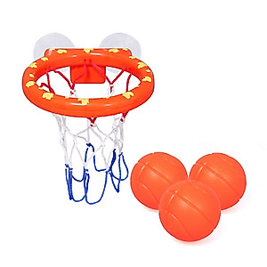 zoordo Bath Toys Bathtub Basketball Hoop Balls Set for Toddlers Kids with Strong Suction Cup Easy to Install,Fun Games Gifts in Bathroom,3 Balls Included ( Only Stick on Smooth Surface )