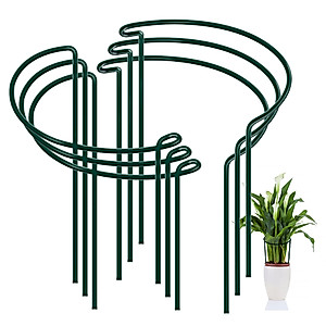 FEED GARDEN 6 Pack Plant Support Stakes, Metal Garden Plant Stake(10" Wide x 16" High) Green Half Round Plant Support Rings for Potted Plants, Plant Cage for Tomato, Hydrangea