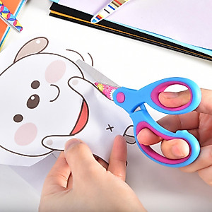 Zicolu Kids Scissors Set of 3 pack, Safety Children Scissors, Small Craft Scissors with Blunt-Tip Floral Print Blade and Soft Grip, Great for DIY, Arts, Home, School Classroom Use, Blue/Purple/Yellow