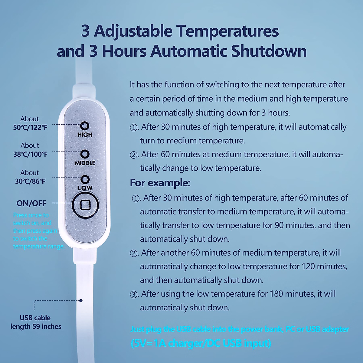 Neck Roll Pillows for Pain Relief Sleeping, Heated Memory Foam Cervical Neck Support Pillow for Bed with USB Graphene Heating for Stiff Neck Pain Relief (Dark Blue)