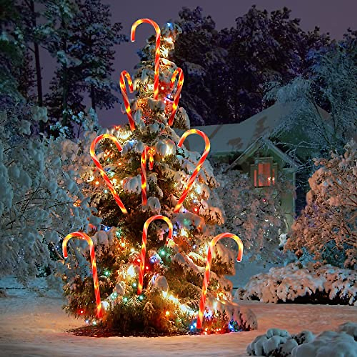 SANKUU 10 Pack Candy Canes Outdoor Decorations, 21 inches Christmas Candy Cane Pathway Markers Lights with Stakes, Christmas Candy Cane Lights for Xmas Yard Patio Garden Walkway