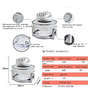 Glass air Fryer Electric Fryer French Fries,Hot air Fryer Reduced-Fat, Baking, Grilling and Roasting Cooking Chamber Rotisserie,size 37 * 33 * 32CM