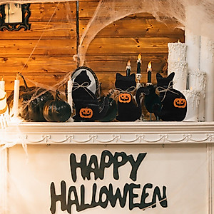 Redbaker 3 Pieces Halloween Black Cat Table Decor Black Cat Tabletop Block Sign Halloween Tiered Tray Decor Rustic Farmhouse Centerpieces for Home Shelf Party supplies