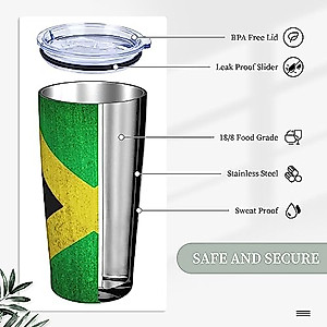 20oz Insulated Coffee Tumbler With Straw Stainless Steel Swig Tumblers,Travel Mugs Insulated For Hot And Cold,Reusable Thermal Water Bottle Cup For Car Camping Exercise（National Flag Of Jamaica ）