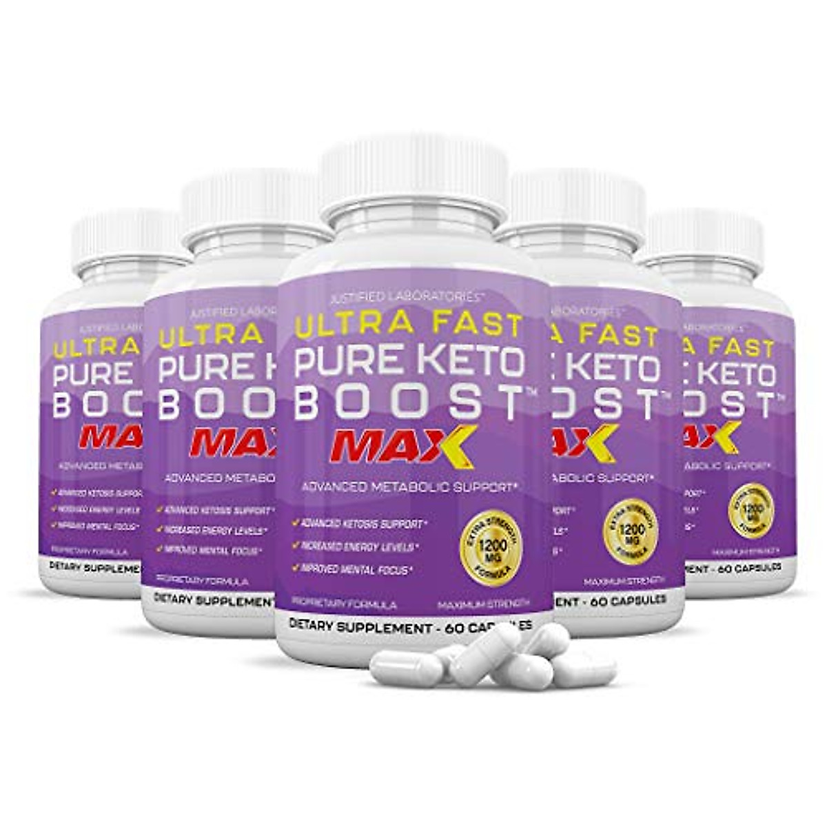 Ultra Fast Pure Keto Boost Max 1200mg Keto Pills Advanced BHB Ketogenic Supplement Exogenous Ketones Ketosis for Men Women 60 Capsules 5 Bottle
