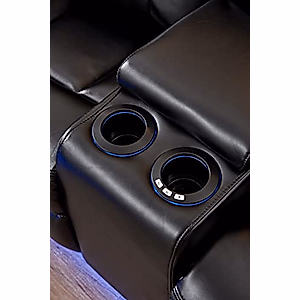 Elountik Symmetrical Power Reclining Sectional Sofa with LED Strip, Storage Console, Cup Holders with Built-in USB Charging Port; Home Theater Power Reclining Sofa Couch (Power Reclining Black)