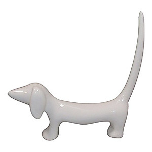 Creative Co-op DA5601 White Stoneware Dachshund Ring Holder, 5.12" L x 4.9" H