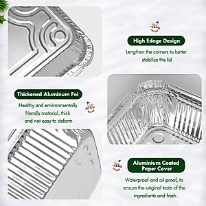 Rocinha 36 PCS Christmas Aluminum Foil Pans with Lids-3 Holiday Print Designs, Aluminum Food Containers Disposable, Christmas Tins for Food, Candy, Cookie Exchange & Party Leftovers, 7.3"x 5.2" x 2"