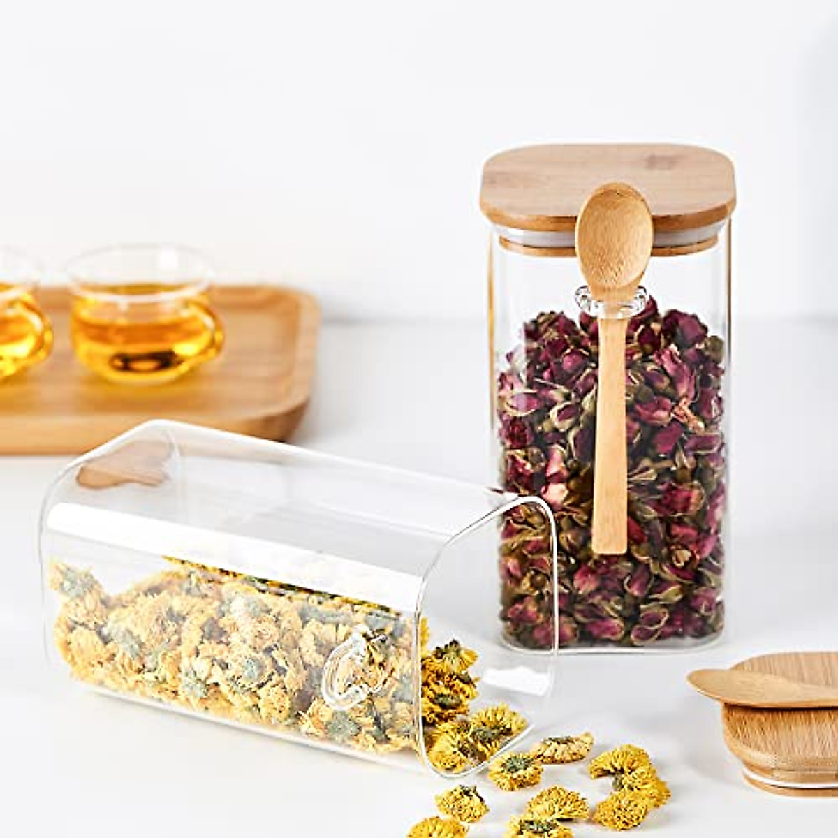 Unbreakable Glass Jars,1400ml/47oz Glass Kitchen Canisters Set of 2 with Airtight Bamboo Lid and Spoon,Glass Food Storage Containers for Coffee Beans, Flour, Sugar, Cookie,Pasta,Tea Leaf and More