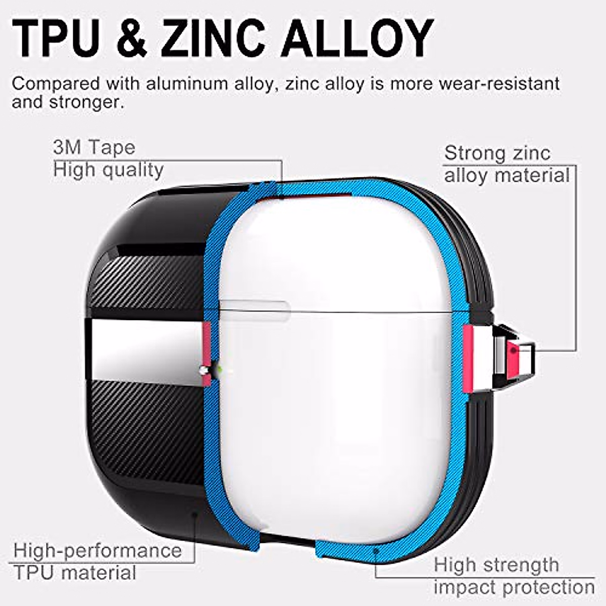 HALLEAST Compatible Airpods Pro 2 Case 2022, Airpods Pro 1 Case 2019, Metal Alloy Cover Shockproof Protective TPU Shell with Keychain, Front LED Visible & Support Wireless Charging, Black