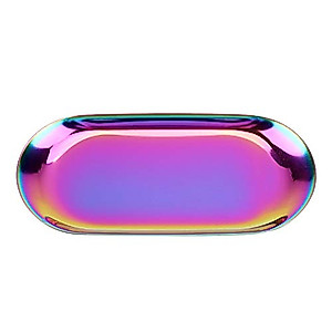 Storage Tray-Nordic Style Stainless Cosmetics Jewelry Cake Plate for Office Desks(L-Rainbow)