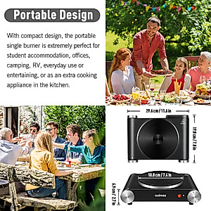 Cusimax Hot Plate Portable Electric Stove Countertop Single Burner with Adjustable Temperature Control & Non-Slip Rubber Feet, 7.4” Cooktop for Dorm Office Home Camp, Compatible for All Cookwares