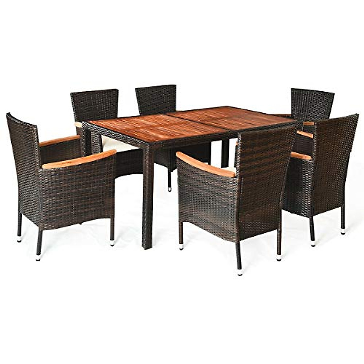 Lek Store 7 Pcs Outdoor Patio Dining Set Garden Rattan, Steel, Wood, Home Garden Furniture Design Will be The Focus of Your Garden, Courtyard, Indoor, Outdoors Living Sofa, Patio, Poolside, Backyard.