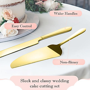 Teivio Cake Cutting Set (2 Pieces), Stainless Steel Wedding Cake Knife and Server Spatula, Cake & Pie Serving Set for Birthday, Wedding, Parties, Thanksgiving (Gold)