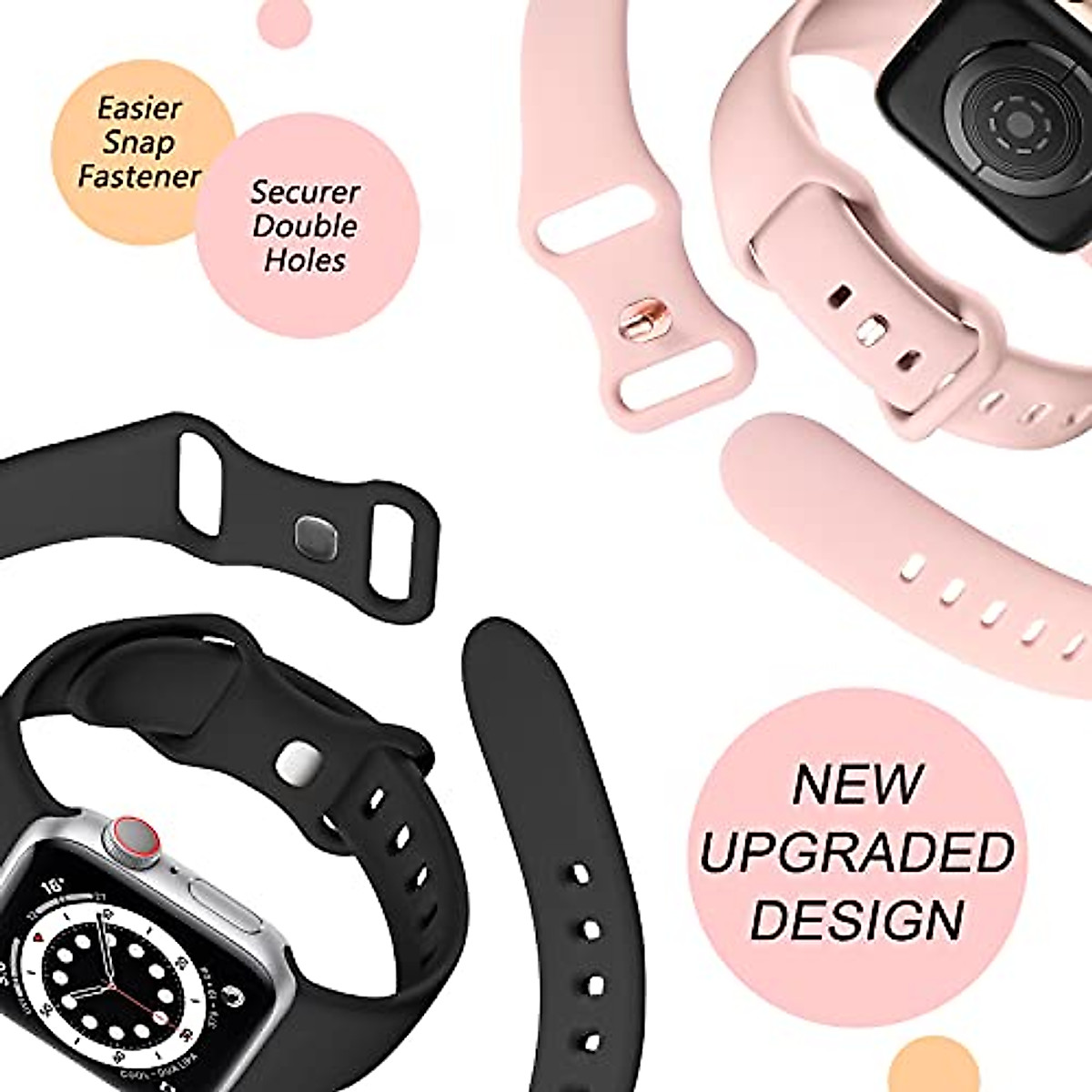 [6 Pack] SNBLK Compatible with Apple Watch Band 38mm 40mm 41mm 42mm 44mm 45mm, Silicone Strap for iWatch Series 7 6 5 4 3 2 1 SE, Black/Blue Gray/White/Pink/Gray/Wine Red, 38mm/40mm/41mm