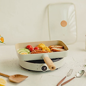 FIKA Kitchen Nonstick Brunch Pan with Glass Lid, Japanese Tamagoyaki Large Omelet Skillet, Healthy Cooking Stir Fry Pan with Wood Handle, Induction Compatible Cookware, Made in Korea (11.4" X 8")