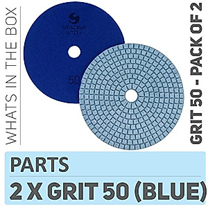 Stadea PPW119D Diamond Polishing Pads 4 Inch Grit 50 - For Concrete Marble Terrazzo Floor Granite Stone Counter Edge Wet Polishing - Pack of 2