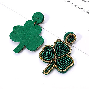 NLCAC 2 Pairs St Patricks Day Earrings Green Beaded Shamrock Earrings Handmade Good Luck Clover Dangle Earrings Funny Irish Holiday Party Jewelry Gifts (Green Gold)