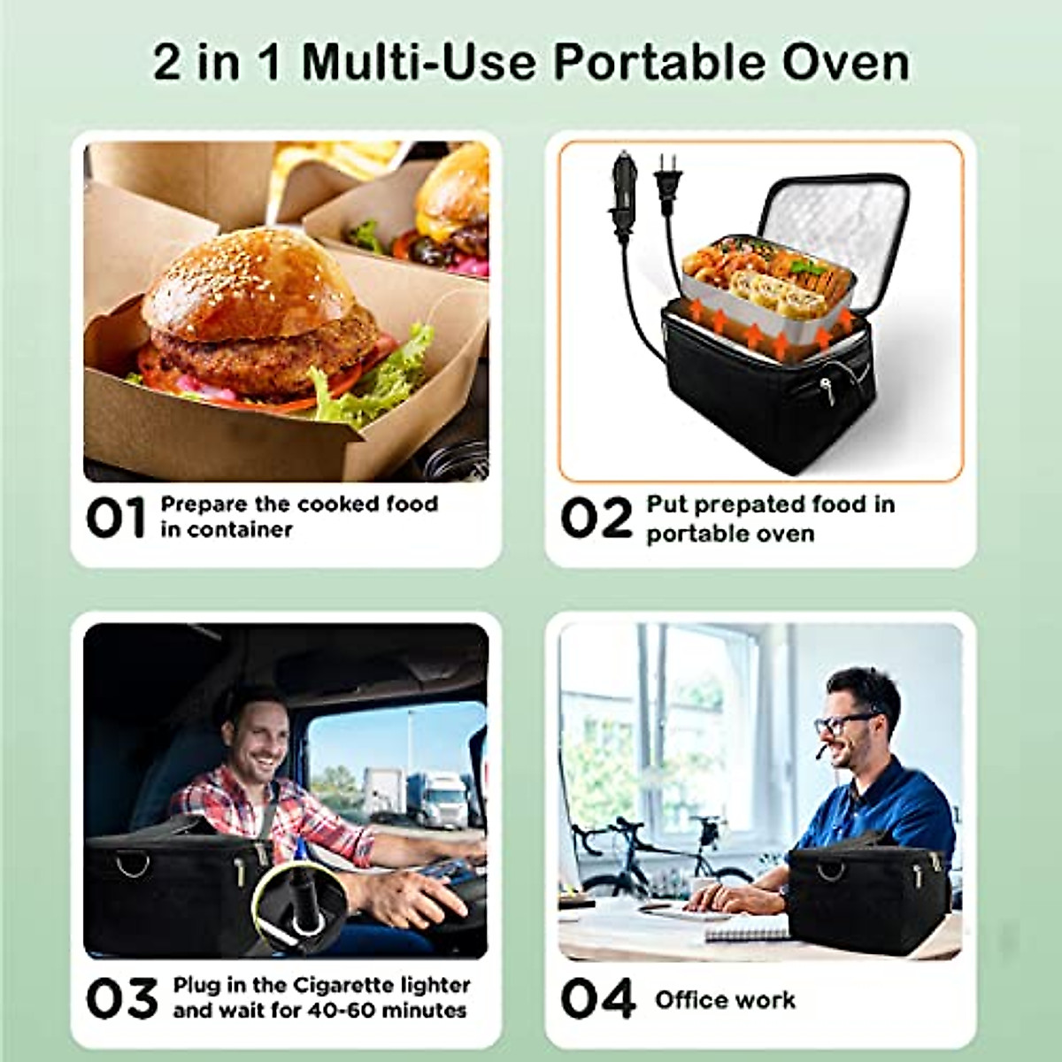 DIBESTS Portable Oven 2 in 1 Food Warmer Heated Lunch box(12V Car Druck and 110V Dual Use) Portable Personal Mini Oven For Prepared Meals Reheating & Raw Food Cooking At Office Work and Car Truck