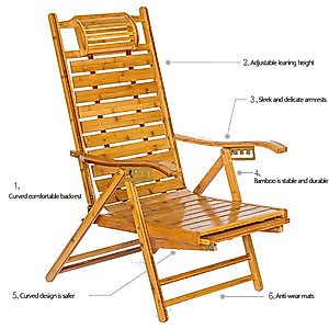 Camping chairs, beach chair, lounge chair, outdoor chairs, lawn chairs, zero gravity chairs, bamboo Lounge Chair Large Adjustable Rocking Chair Reclining Patio Chair with Headrest Pillow ( Color : Bro