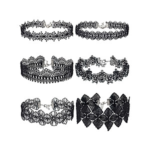 Mudder Choker Necklace Black Choker Lace Choker Gothic Necklace for Women Girls, Black, 6 Pieces