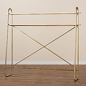 Baxton Studio Merida Glam and Luxe Brushed Gold Finished Metal and Natural Brown Finished Wood 2-Tier Over Bed Queen Size Storage Display Shelf