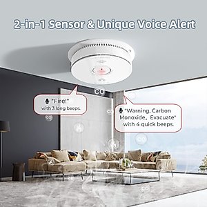 SITERWELL Smoke Detector Carbon Monoxide Detector Combo with Voice Speaker, Dual Sensor Fire and CO Alarm with LED Light & Test Button, Battery Operated, Auto-Check, UL 217 & UL 2034 Standards, 1 Pack