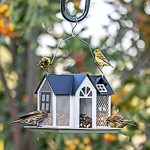 Kingsyard Bird Feeder House for Outside, Metal Mesh Wild Bird Feeder with Triple Feeders for Finch Cardinal Chickadee, Large Capacity, Weatherproof and Durable