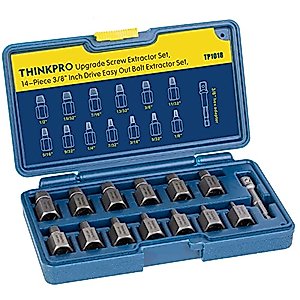 THINKPRO 14PCS Screw Extractor Set, Easy Out Bolt Extractor kit with 3/8" Inch Drive Hex-Head, Multi-Spline Rounded Bolt Remover tool for Removing Damaged Studs, Bolts, Screws