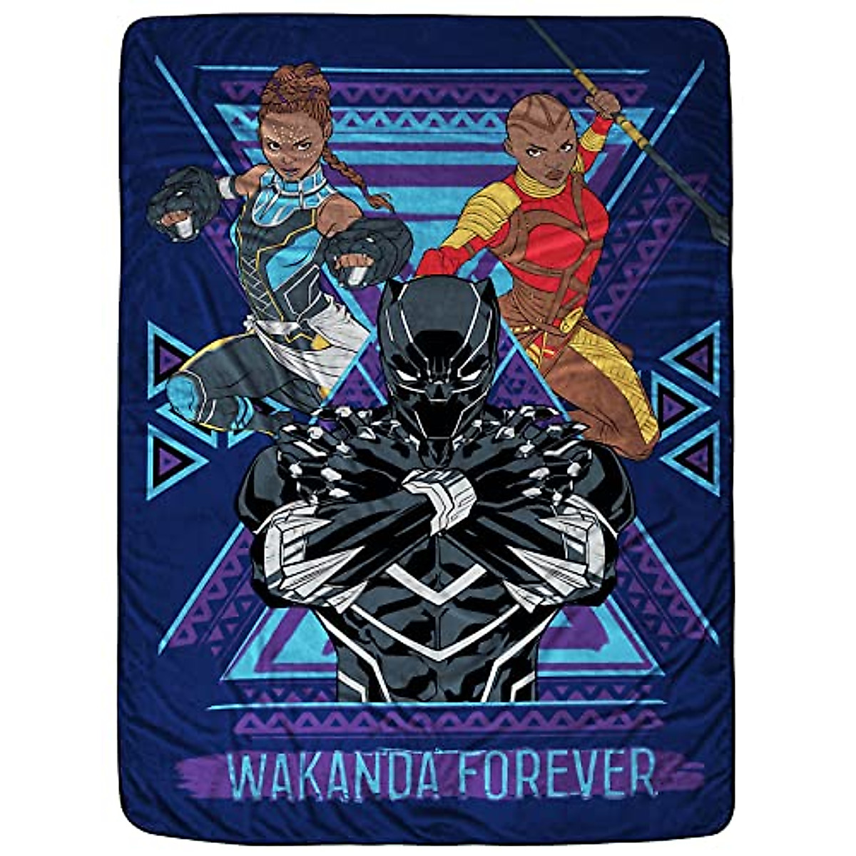 Marvel Black Panther Wakanda Forever Blanket - Measures 60 x 90 inches, Kids Bedding Features Shuri & Okoye - Fade Resistant Super Soft Fleece (Official Product)