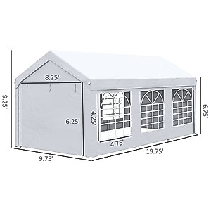 Outsunny 19.7' x 9.7' Heavy Duty Party Tent & Carport with Removable Sidewalls and Double Doors, Large Canopy Tent, Sun Shade Shelter, for Parties, Wedding, Outdoor Events, BBQ, White