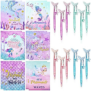 24 Pcs Mermaid Pen and Notebook 5 Inches 12 Cute Mermaid Scale Notepads 12 Mermaid Black Pen for Mermaid Birthday Decorations, Kids Girls School Supplies, Sea Ocean Themed Party Gifts (Elegant)